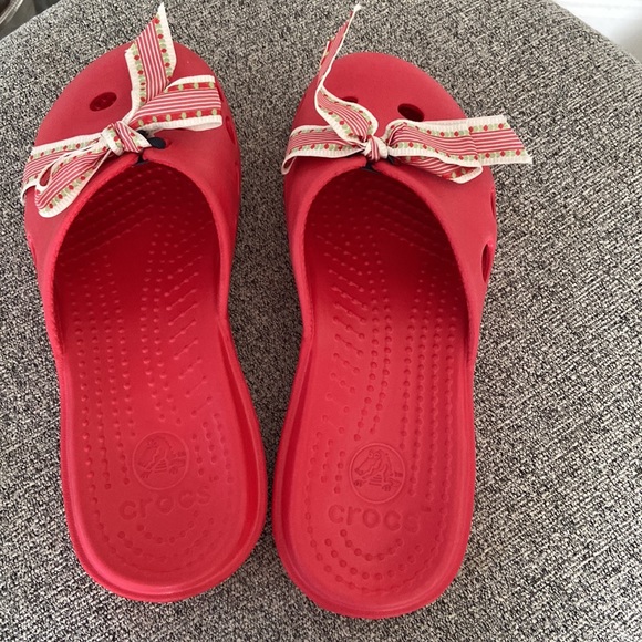 CROCS | Shoes | Crocs Rare Red Slip On Shoes With Redgreen White Polka ...